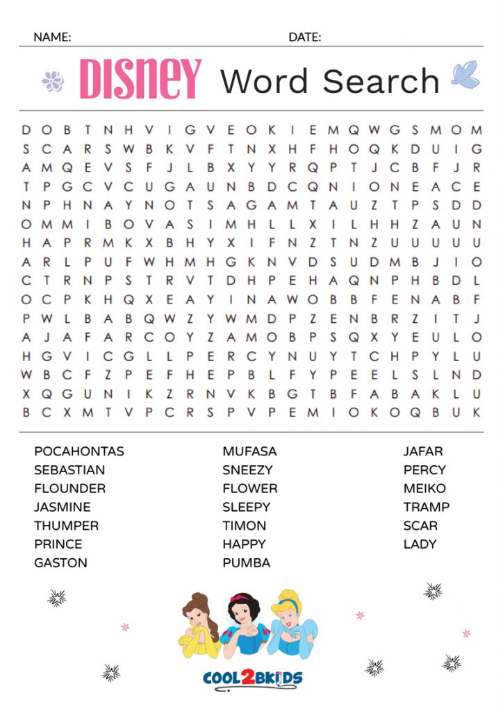 Printable Disney Word Search Cool2bKids