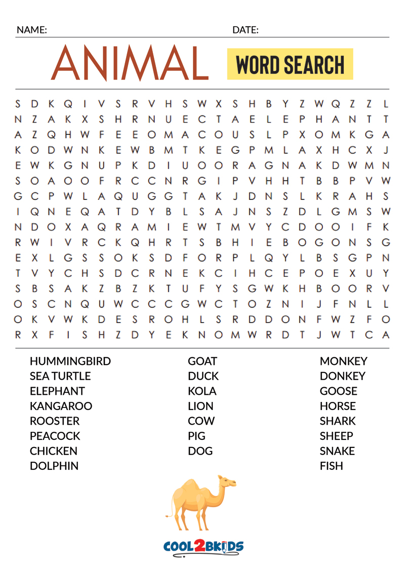 Printable Animal Word Search Cool2bKids