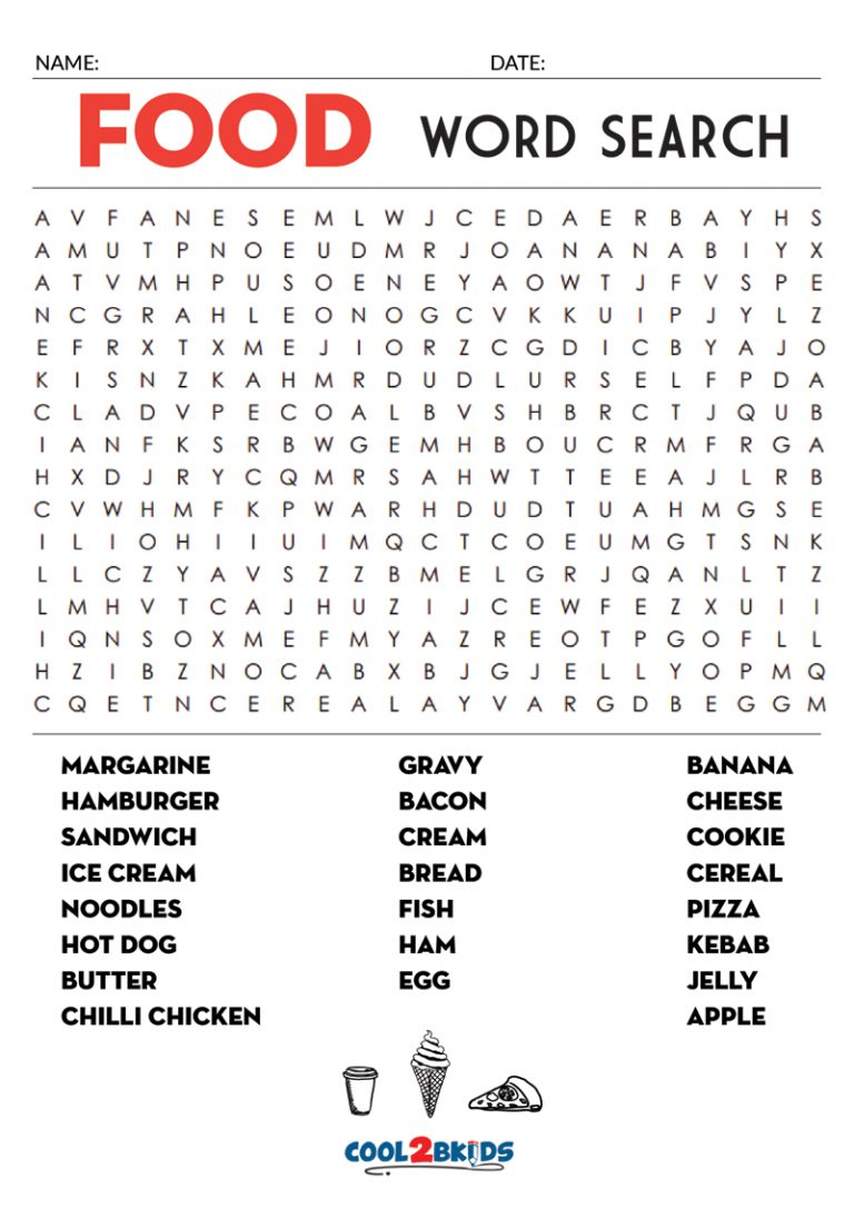 Printable Food Word Search - Cool2bKids