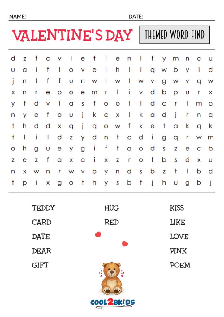 Printable Valentine's Day Word Search - Cool2bKids