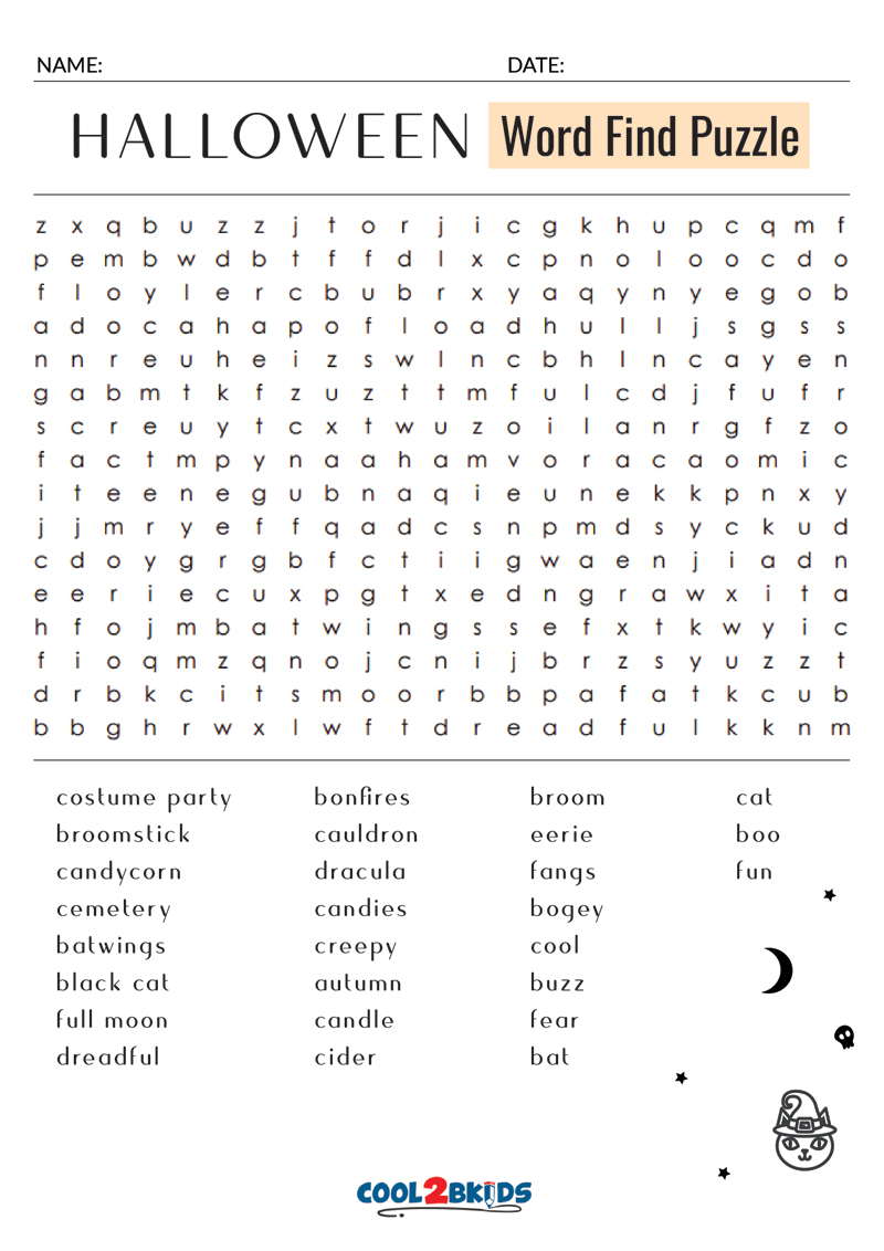Printable Halloween Word Search - Cool2bKids