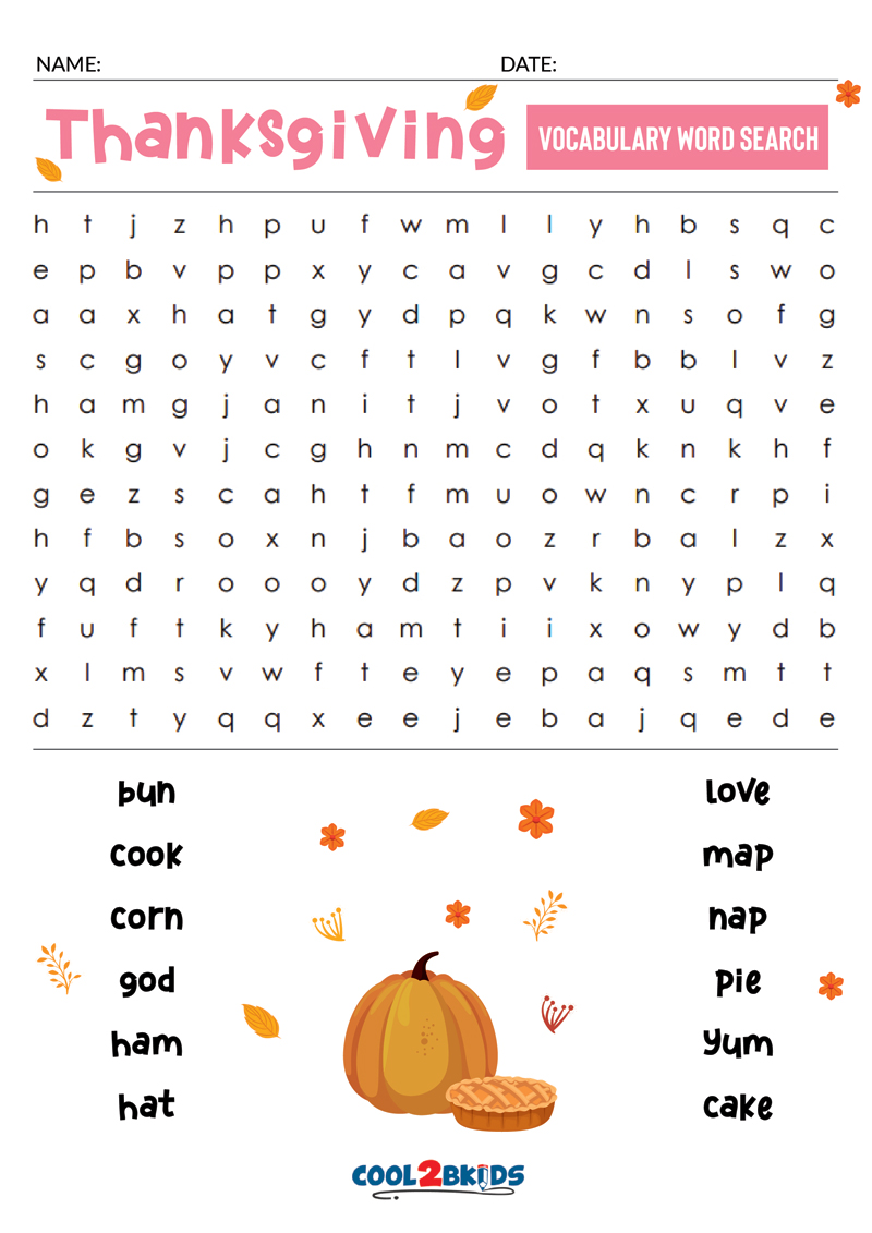 Thanksgiving Word Search Answer Key