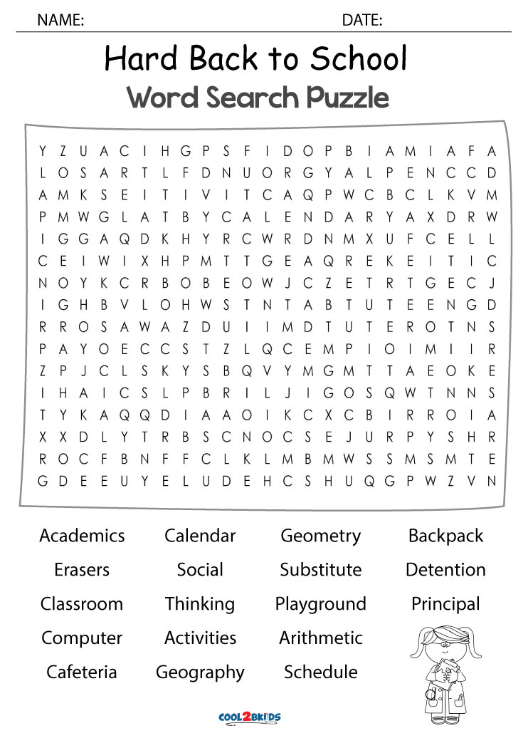 Back To School Easy Word Search Printable Free - Word Search Maker