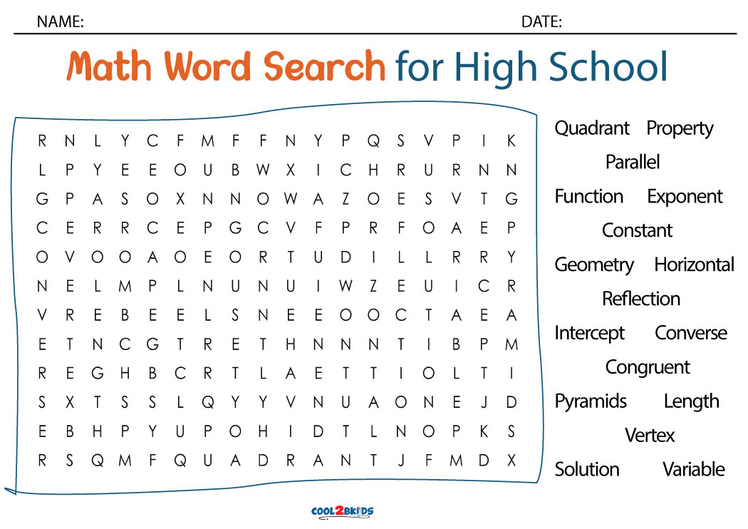 Math Word Search High School