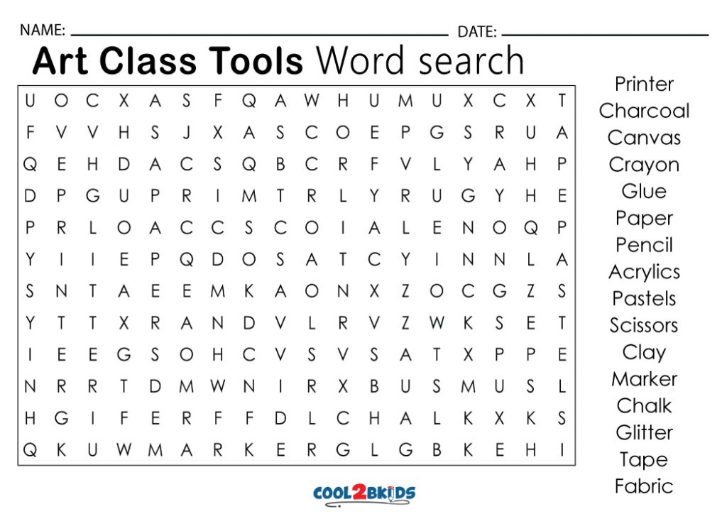 Printable Art Word Search - Cool2bKids