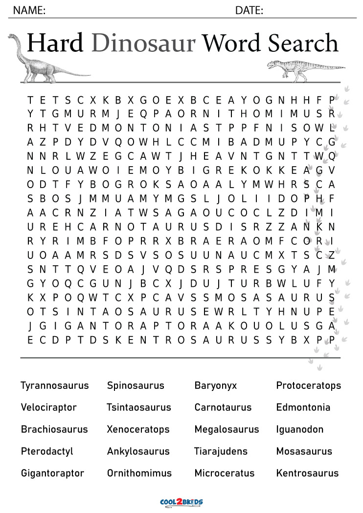 Printable Dinosaur Word Search - Cool2bKids