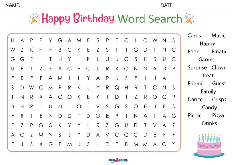 Printable Birthday Word Search - Cool2bKids