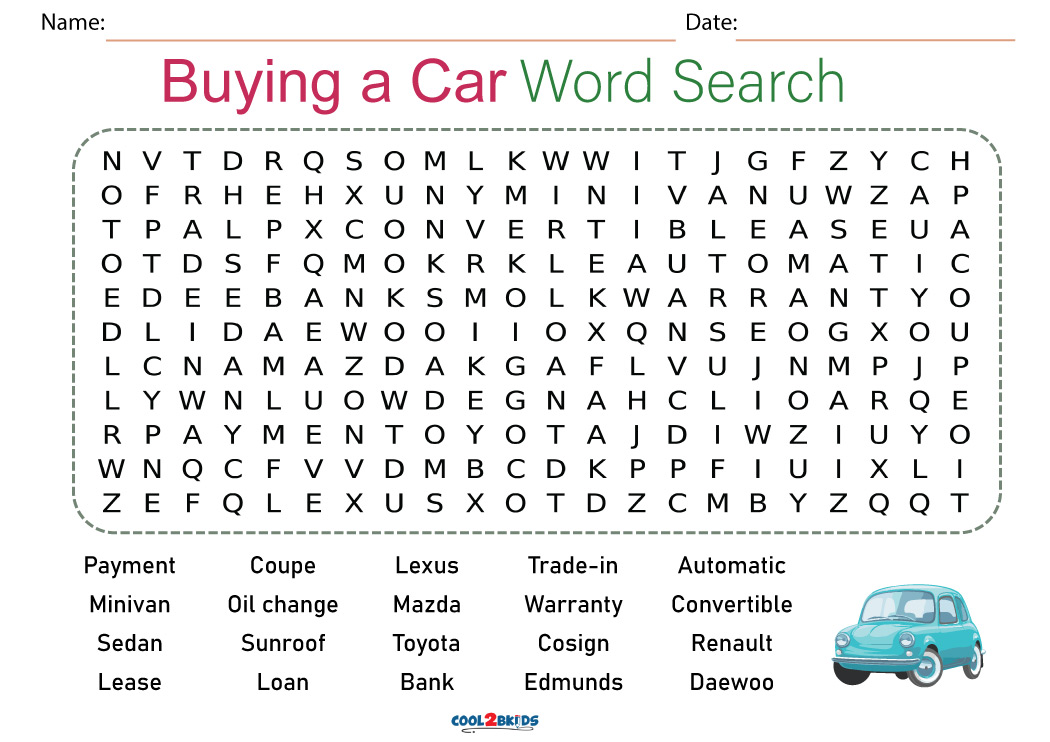 Printable Car Word Search Cool2bKids printable-car-word-search-cool2bkids