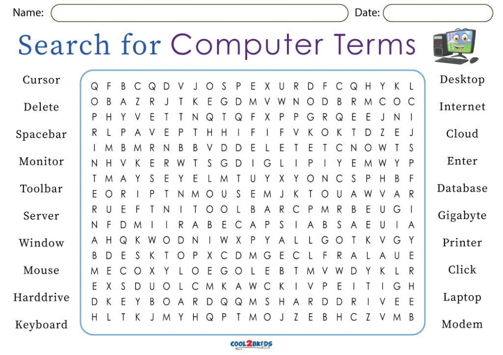 Printable Computer Word Search - Cool2bKids