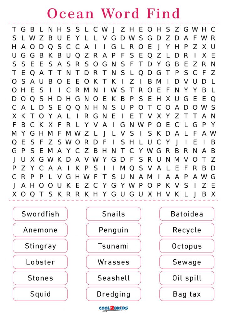 Printable Ocean Word Search - Cool2bKids