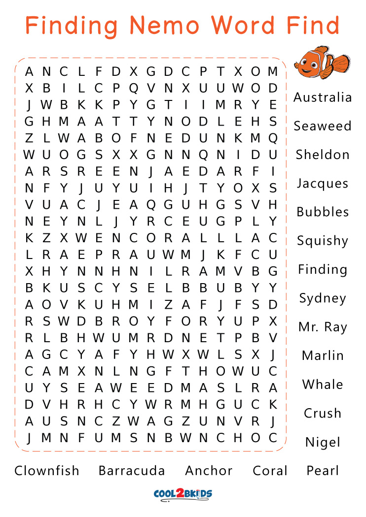 Printable Finding Nemo Word Search Cool2bKids
