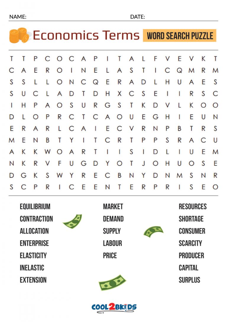 Printable Economics Word Search - Cool2bKids