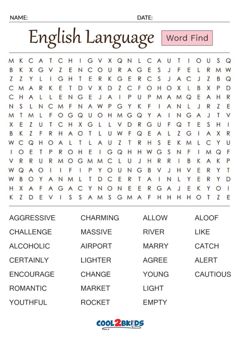Printable English Word Search - Cool2bKids