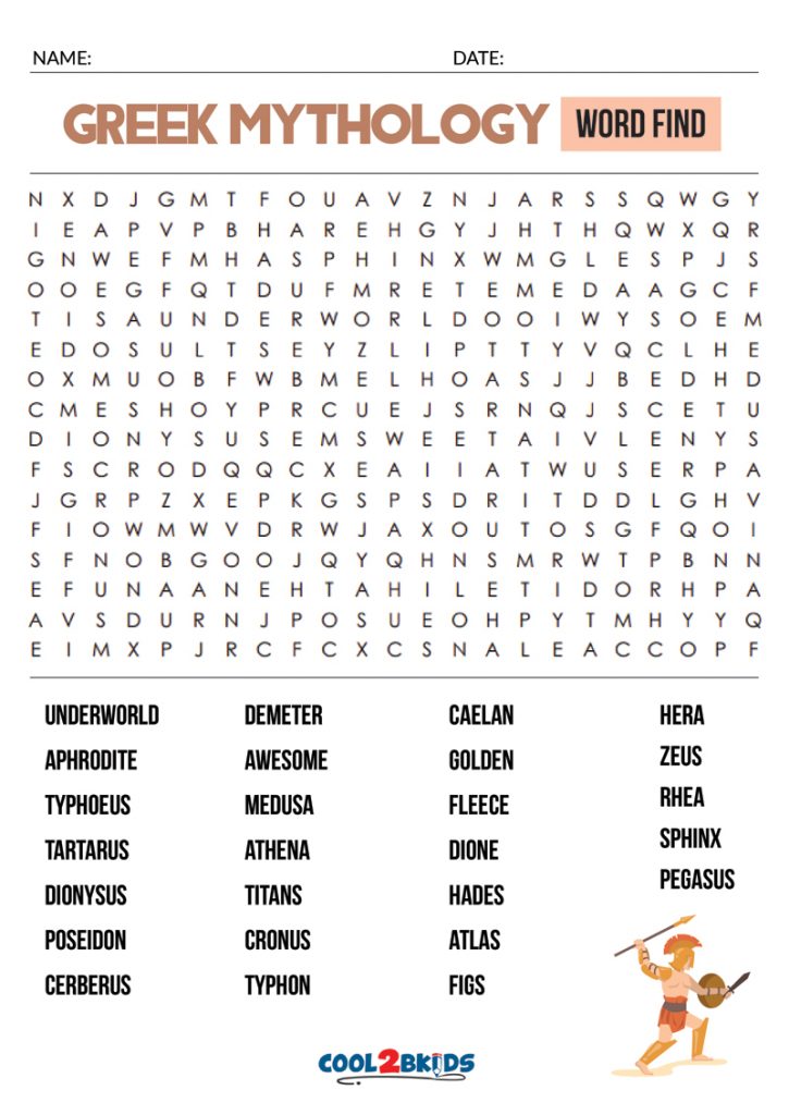 Printable Greek Mythology Word Search - Cool2bKids