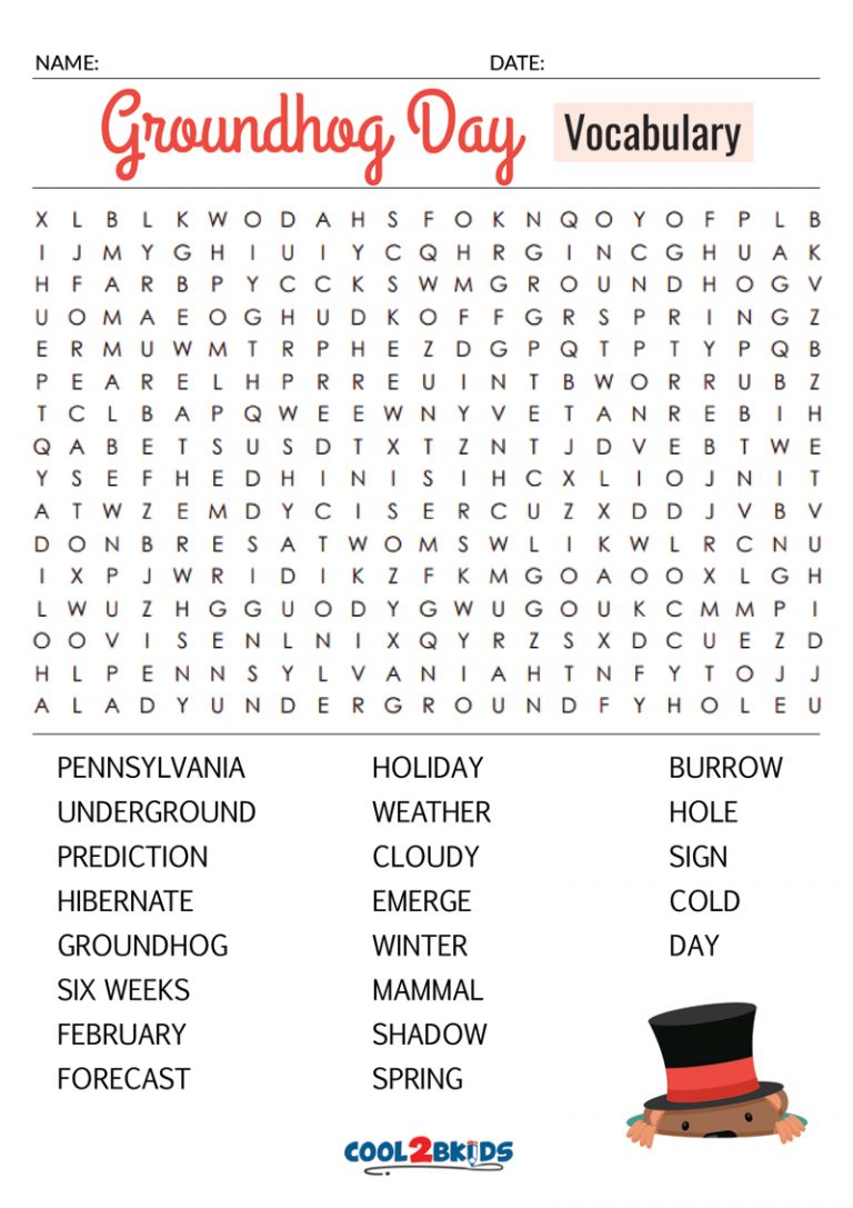Printable Groundhog Day Word Search - Cool2bKids