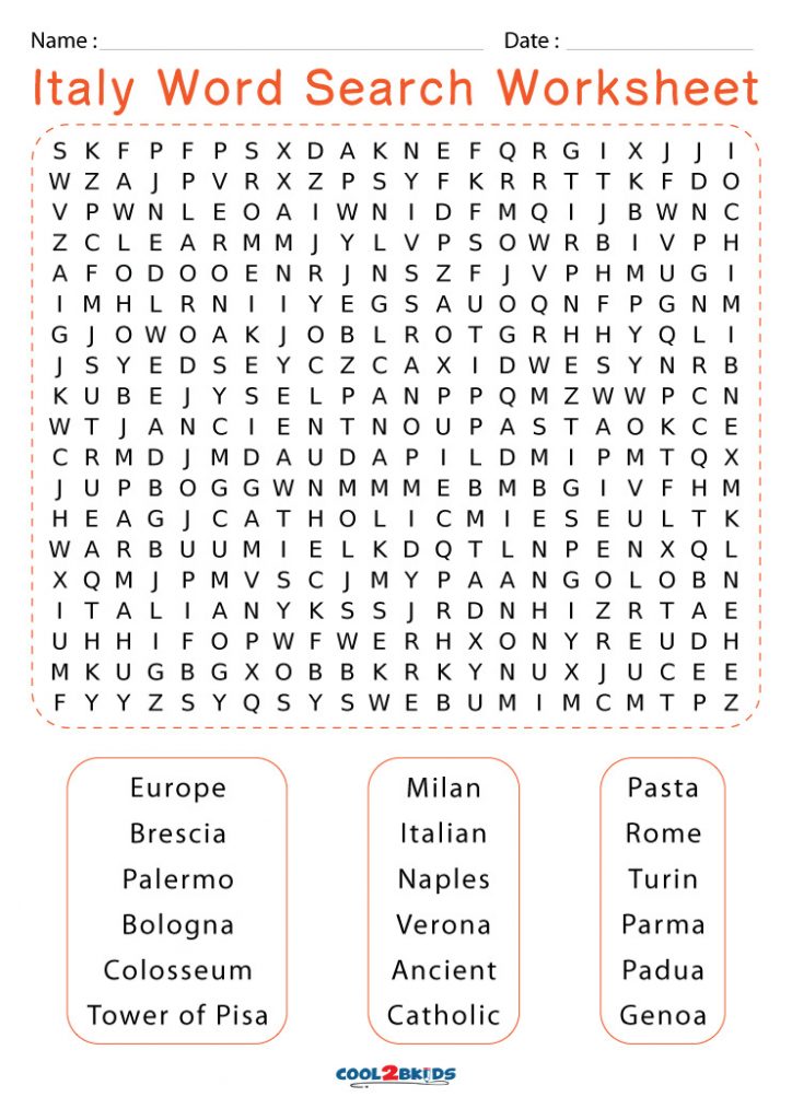 Printable Italy Word Search - Cool2bKids