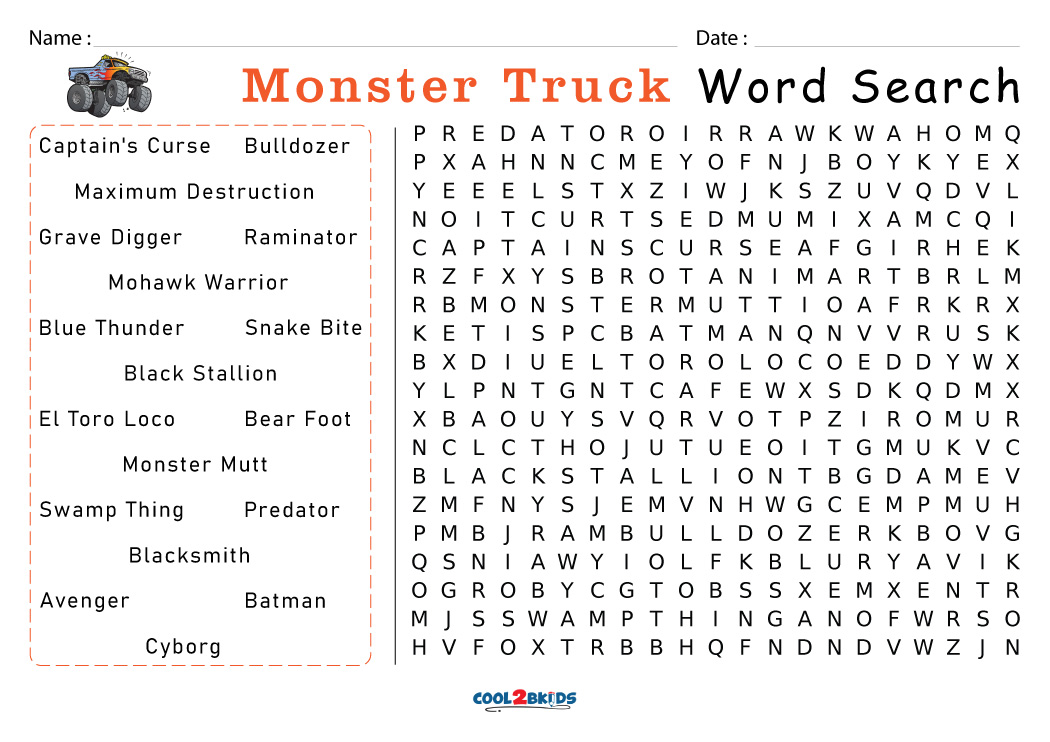 Printable Monster Word Search - Cool2bKids