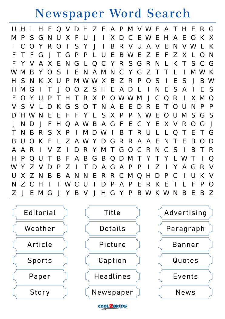 Printable Newspaper Word Search Cool2bKids