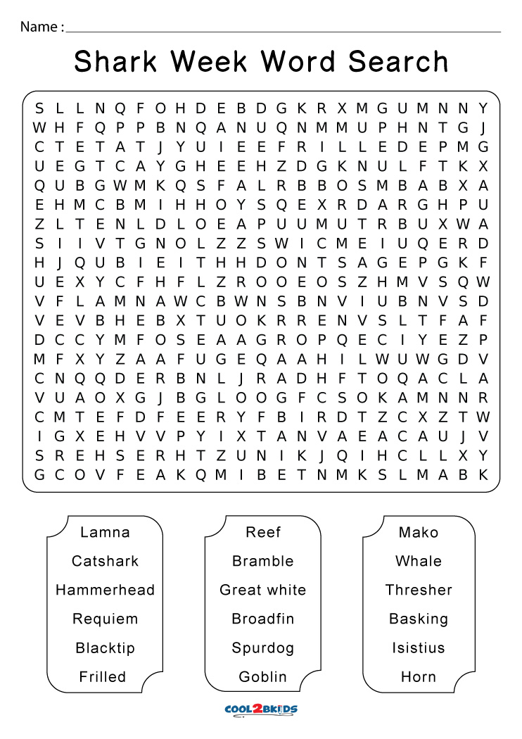 Printable Shark Word Search - Cool2bKids