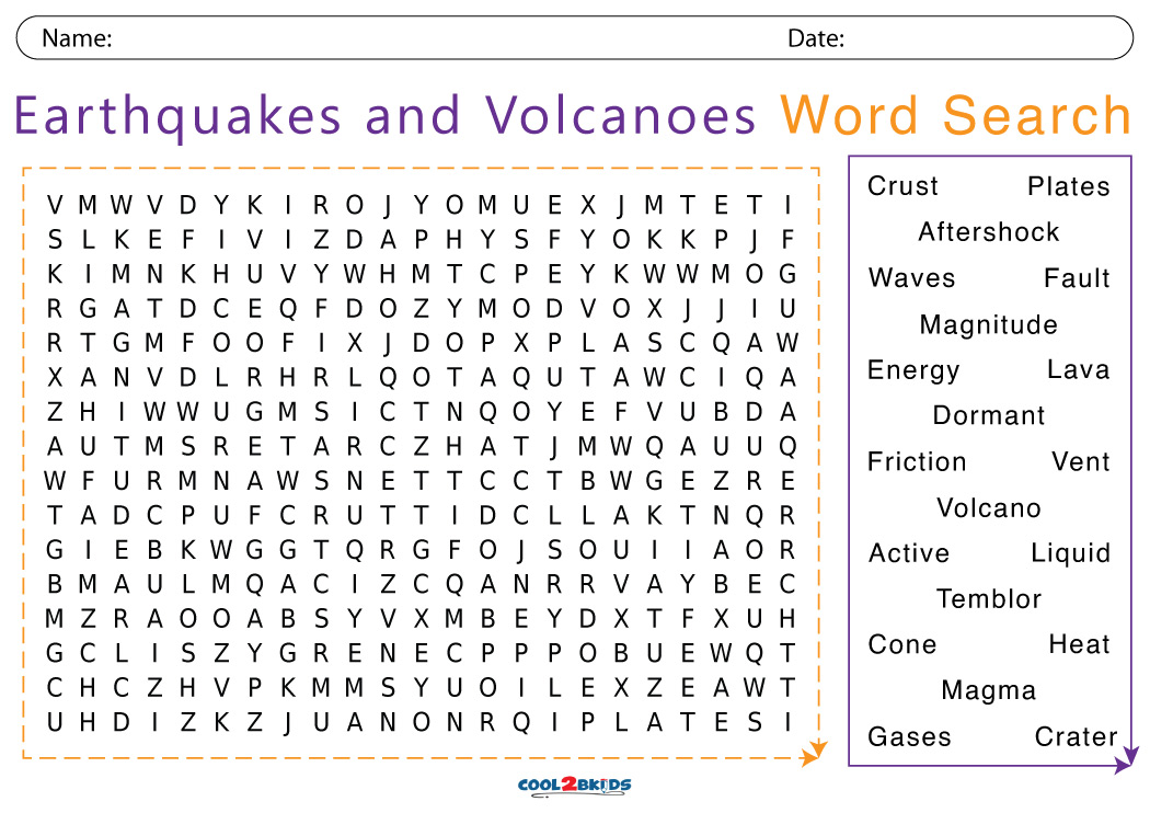 Printable Volcano Word Search