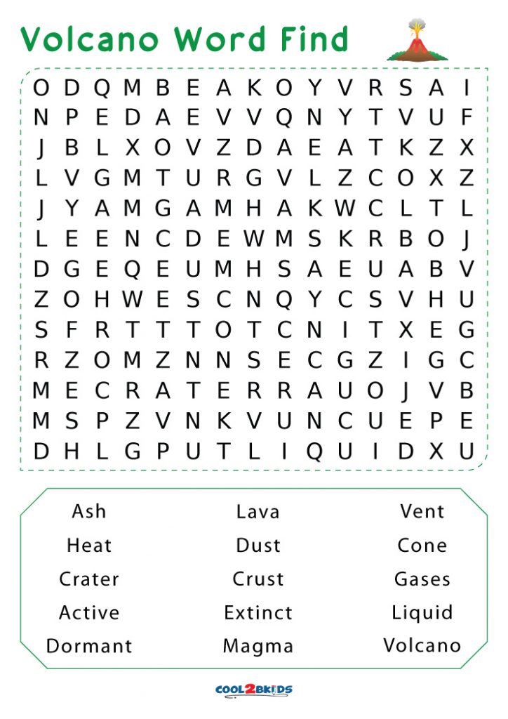 Printable Volcano Word Search