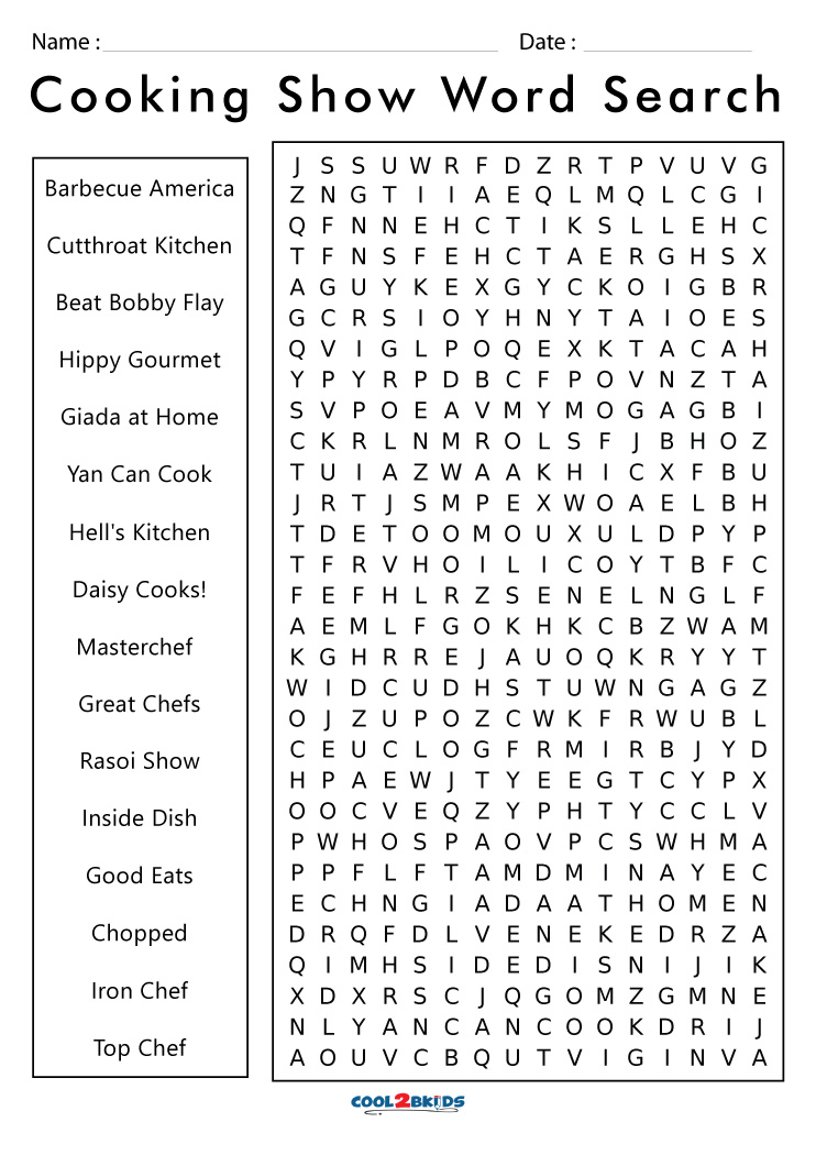 Printable Cooking Word Search