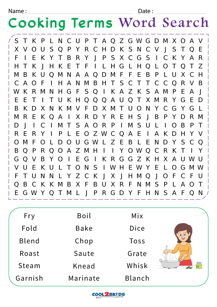 Printable Cooking Word Search