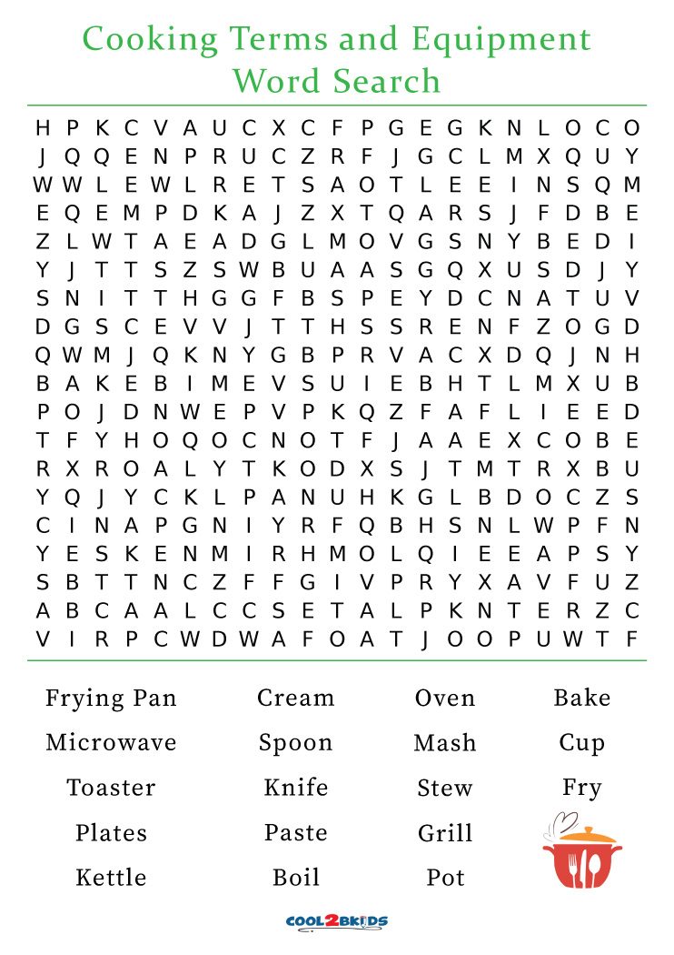 Printable Cooking Word Search Printable Cooking Word Search