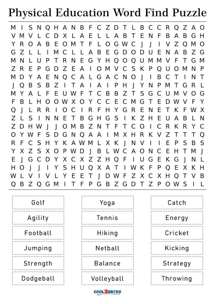 Printable Physical Education Word Search Printable Physical Education Word Search