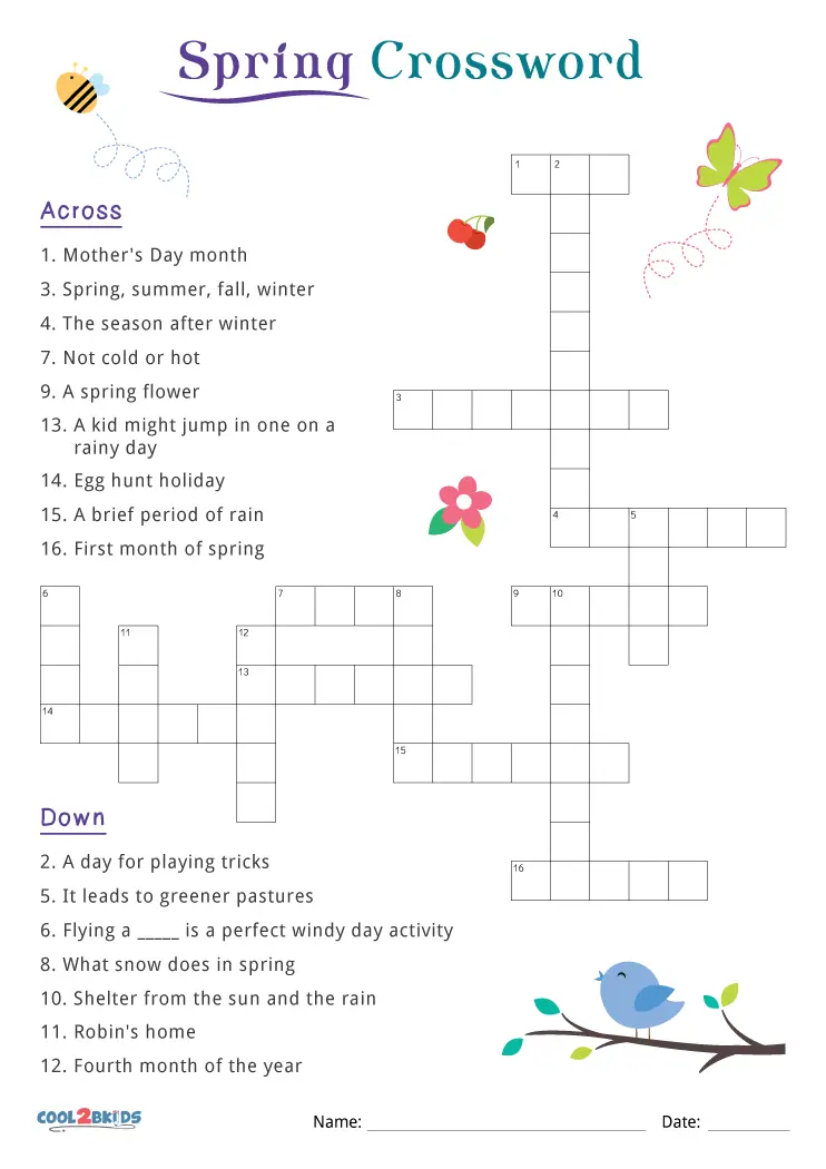 Free Printable Spring Crossword Puzzles